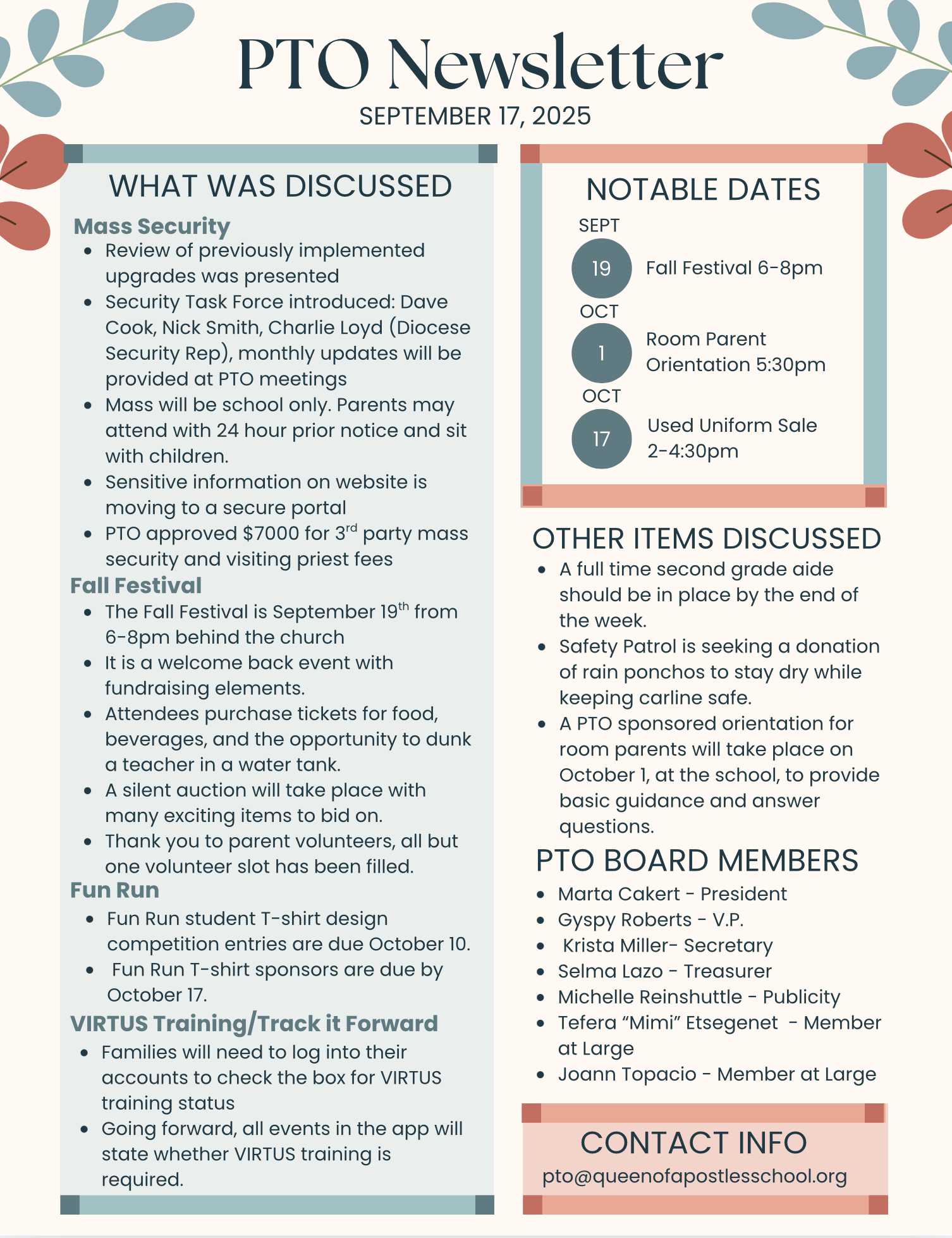 PTO - Queen of Apostles School